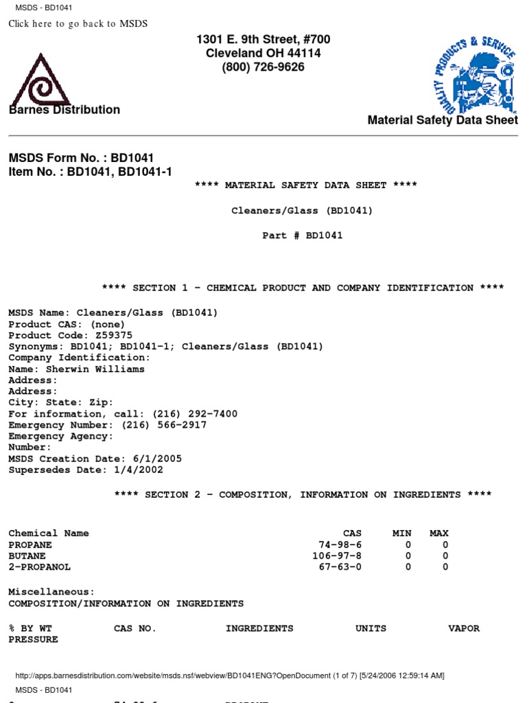 Sherwin-Williams Cleaner Safety Data Sheet | PDF | Volatile Organic ...