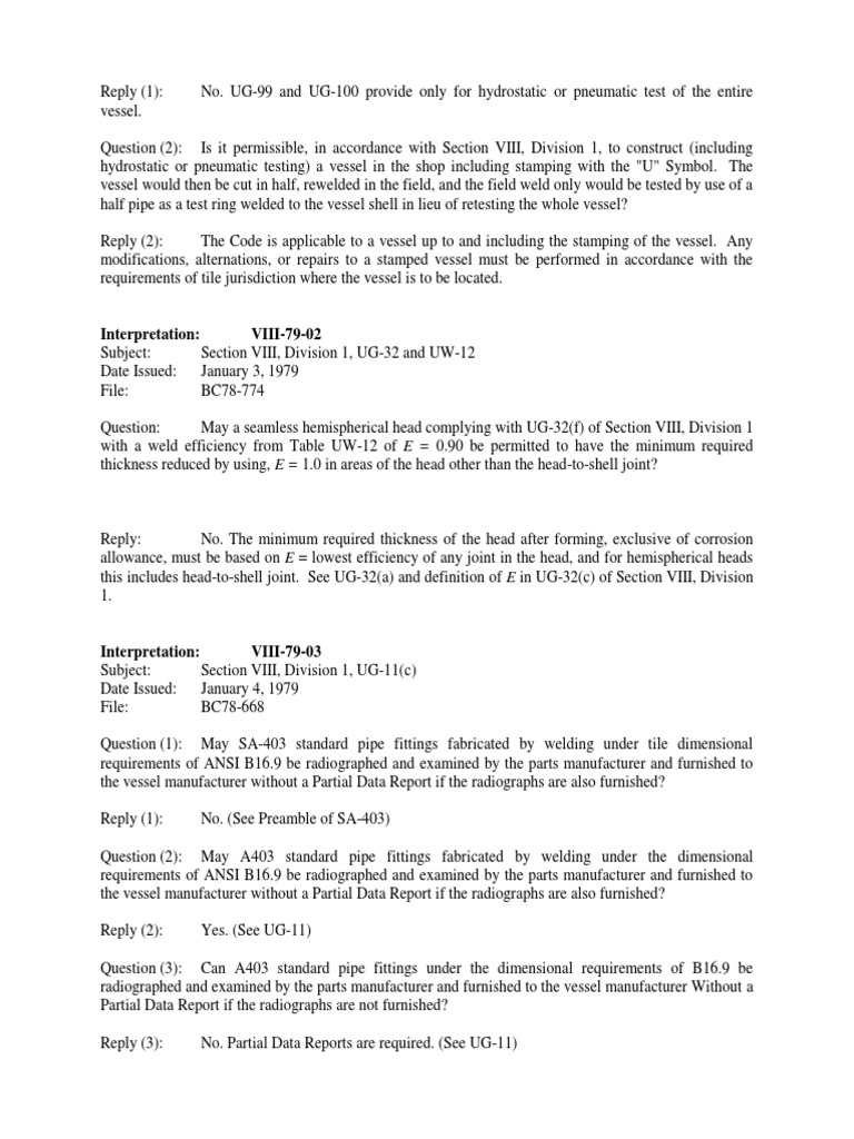 Interpretations of Section VIII, Division 1 of the ASME Boiler and ...
