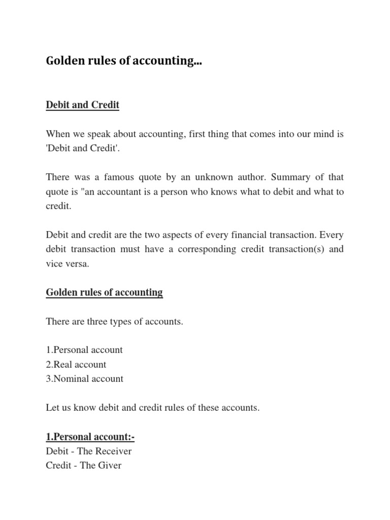 Golden Rules of Accounting... : Debit and Credit | PDF | Finance ...