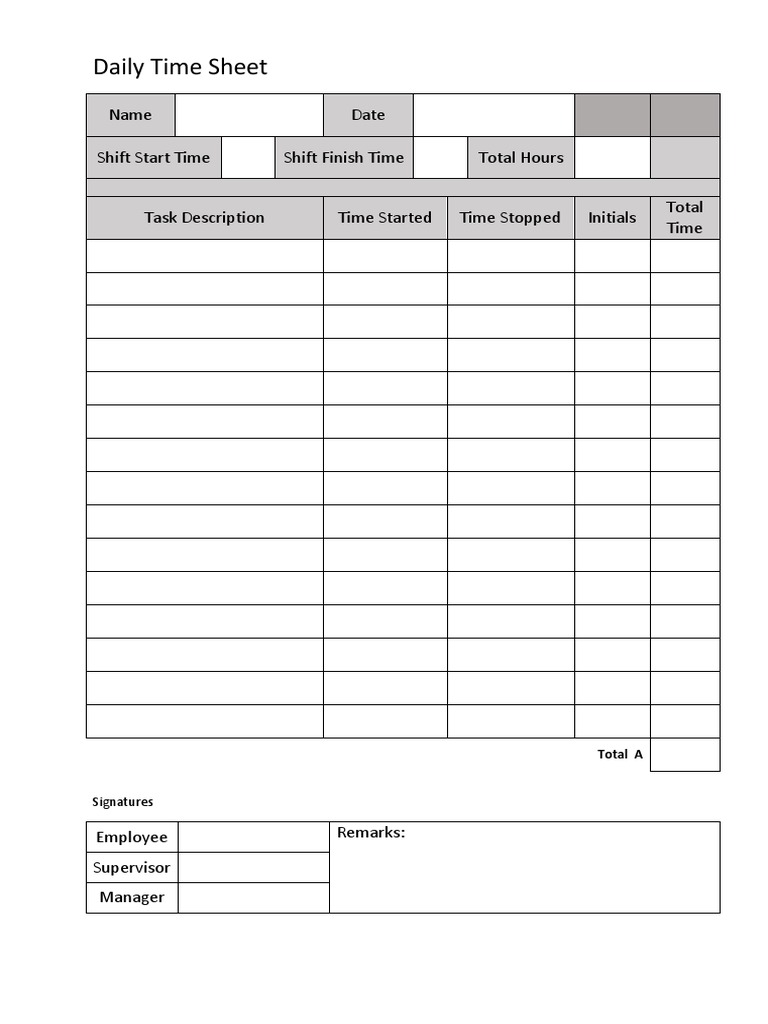 Daily Time Sheet Template | PDF