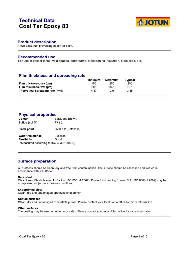 Coal Tar Epoxy 83 Technical Data Sheet | PDF | Epoxy | Paint