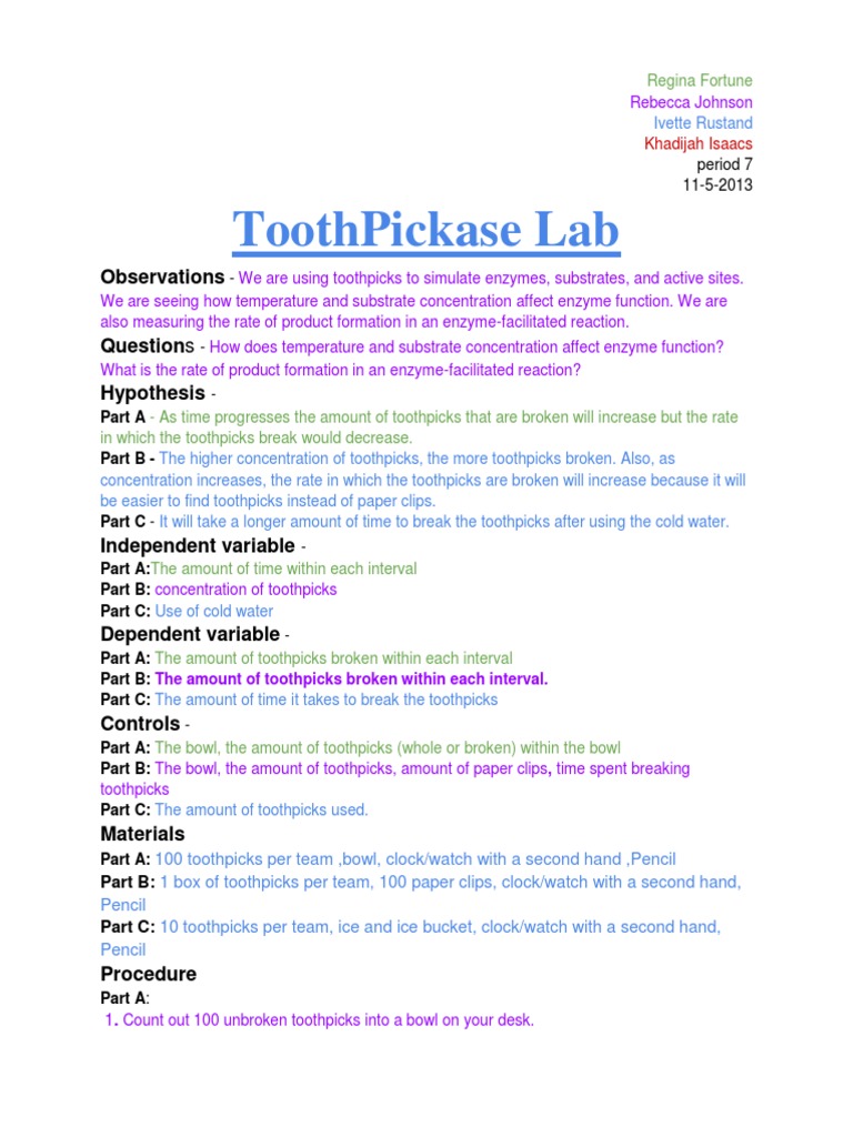 Toothpickase Lab | PDF | Denaturation (Biochemistry) | Enzyme