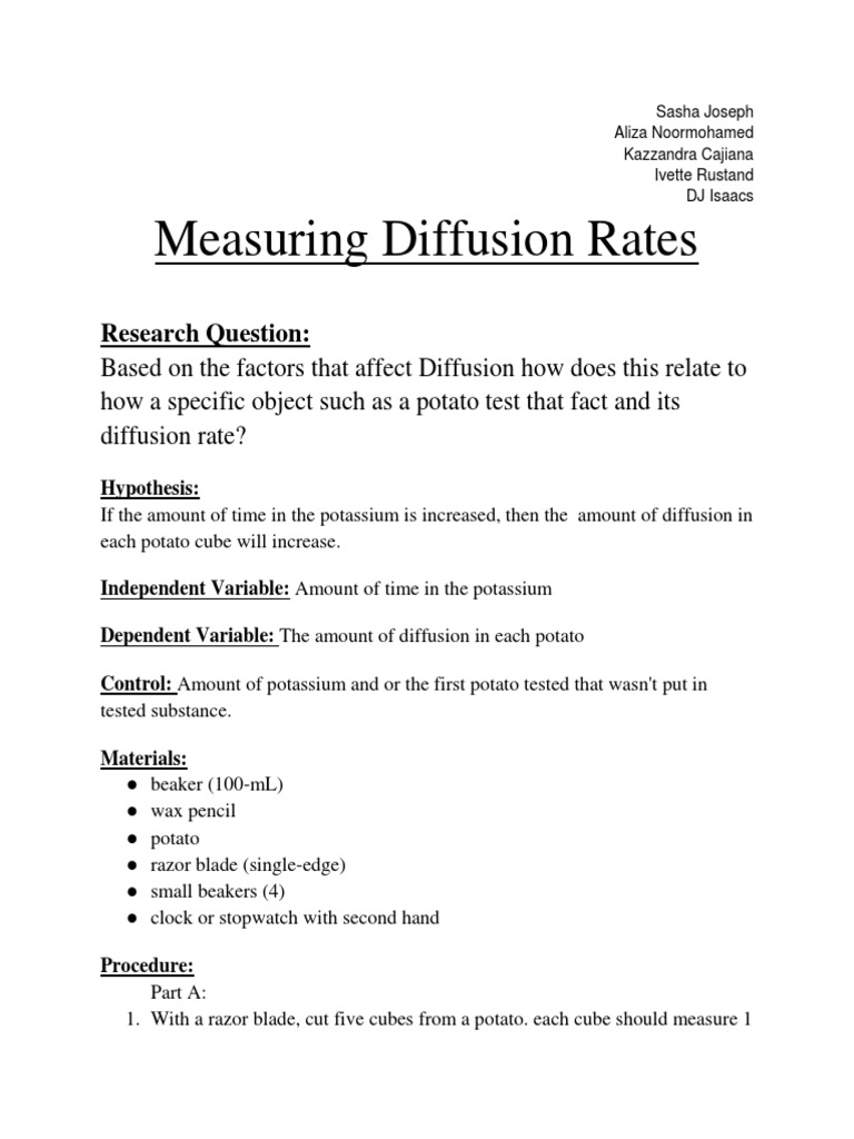 Diffusion Rates in Potato Cubes Experiment | PDF | Diffusion | Potassium