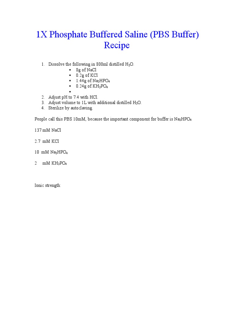 1X Phosphate Buffered Saline (PBS Buffer) Recipe | PDF