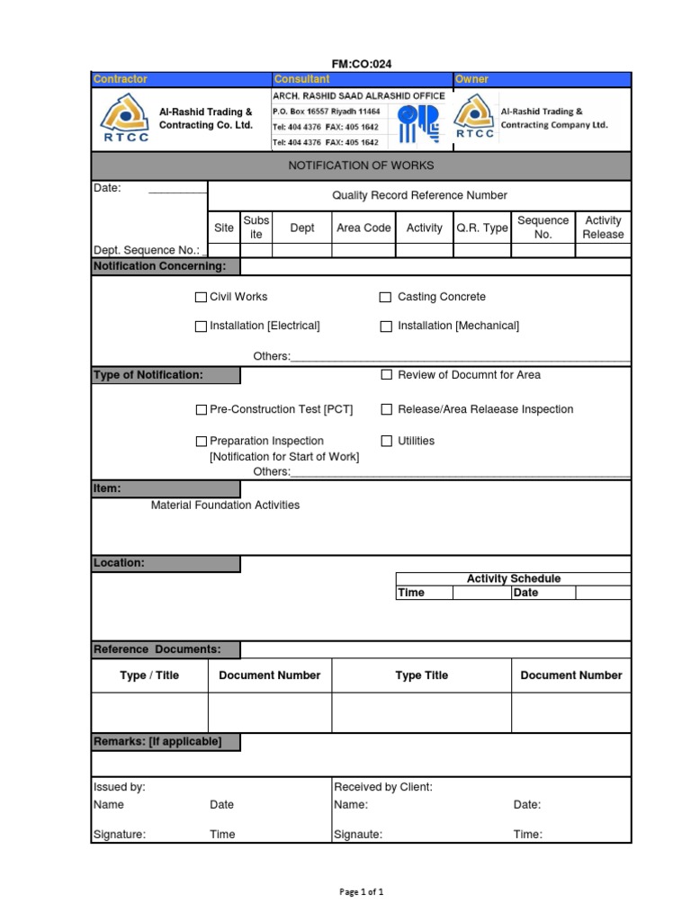 Notification of Work Activities | PDF | Technology & Engineering