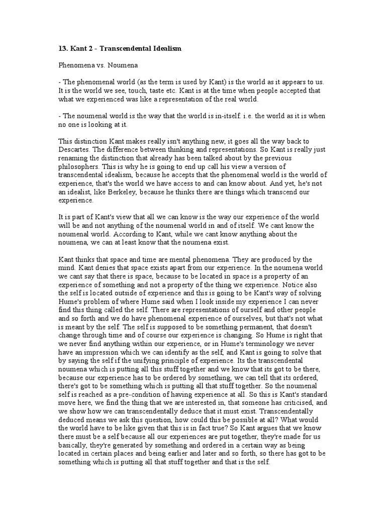 13. Kant 2 - Transcendental Idealism | Noumenon | Idealism