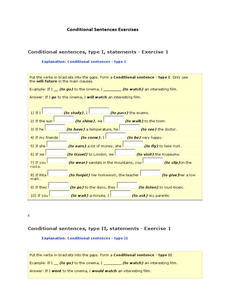 Conditional Sentences Practice Exercises | PDF | Sentence (Linguistics ...