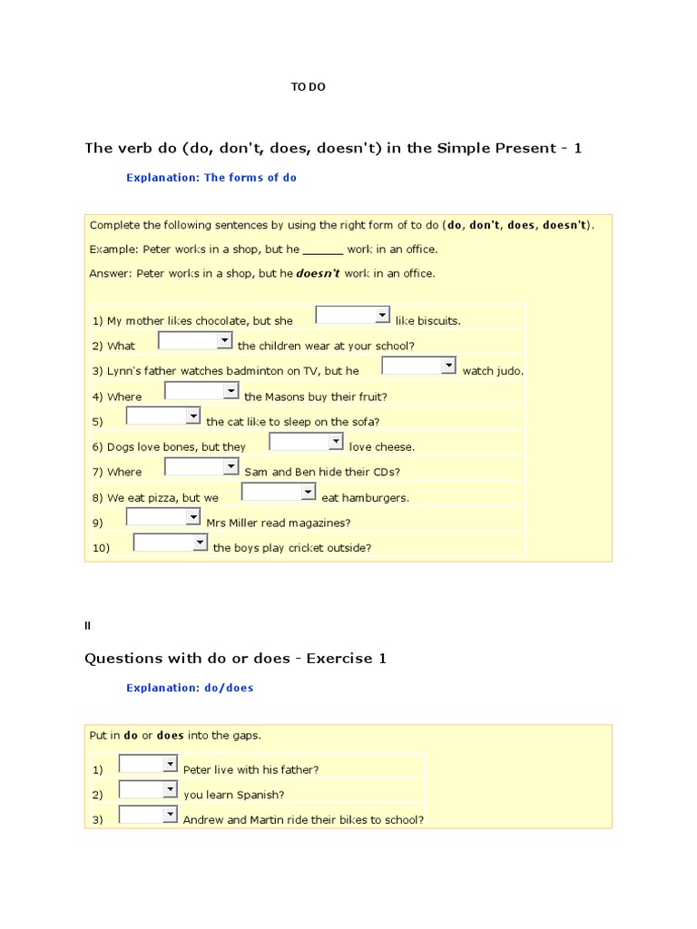 The Verb Do (Do, Don't, Does, Doesn't) in The Simple Present - 1 | PDF