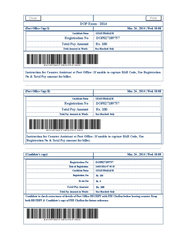 SSC CGL Fee Challan Receipt Details | PDF