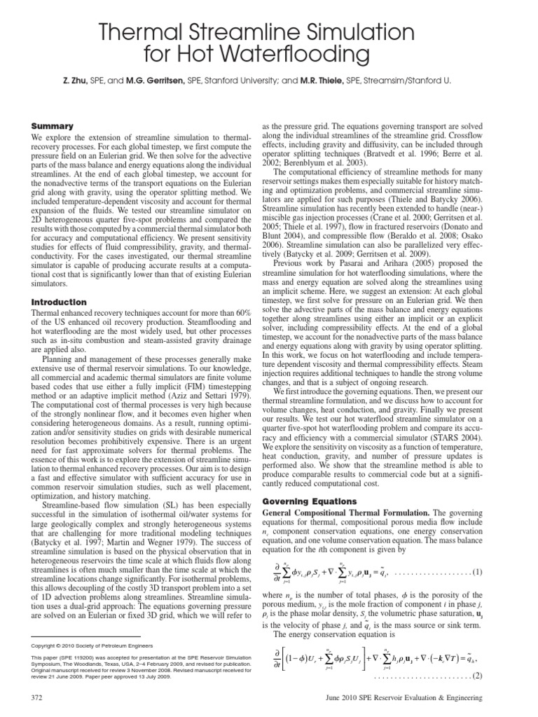 SPE-119200-PA (Thermal Streamline Simulation For Hot Waterflooding ...
