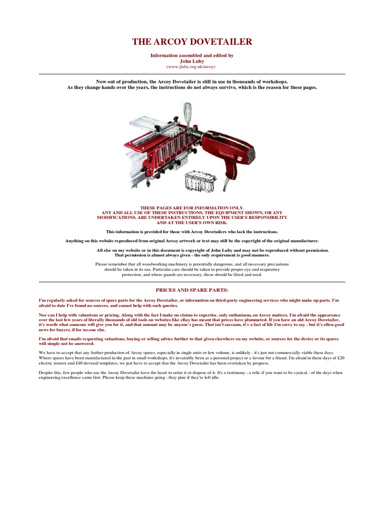 Arcoy Dovetailer | PDF | Lumber | Screw