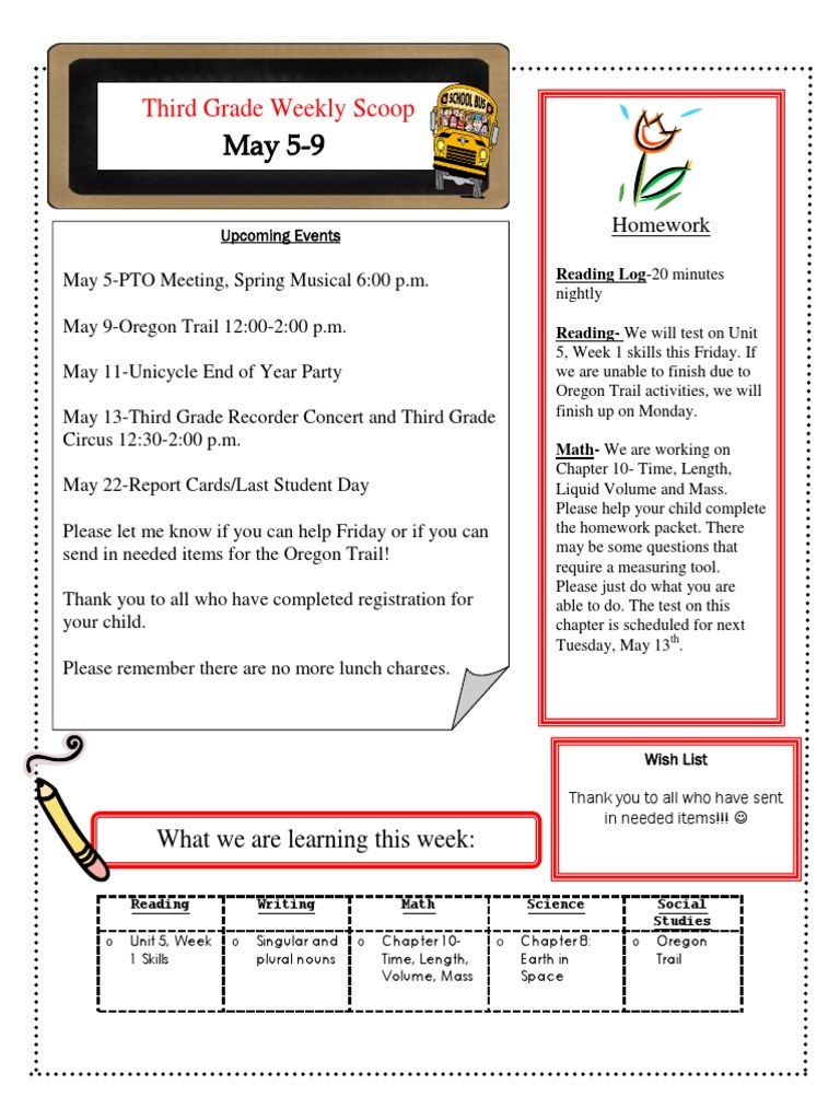 Third Grade Weekly Overview and Homework | PDF