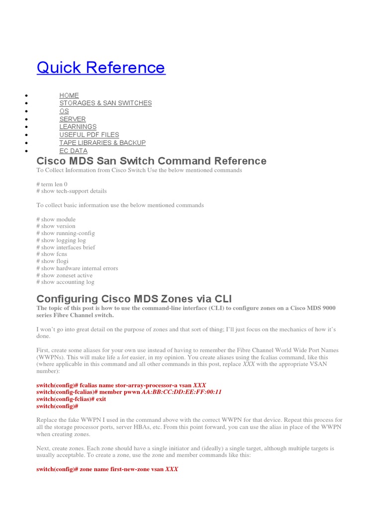 MDS San Command Reference | PDF | Command Line Interface | Computer Architecture