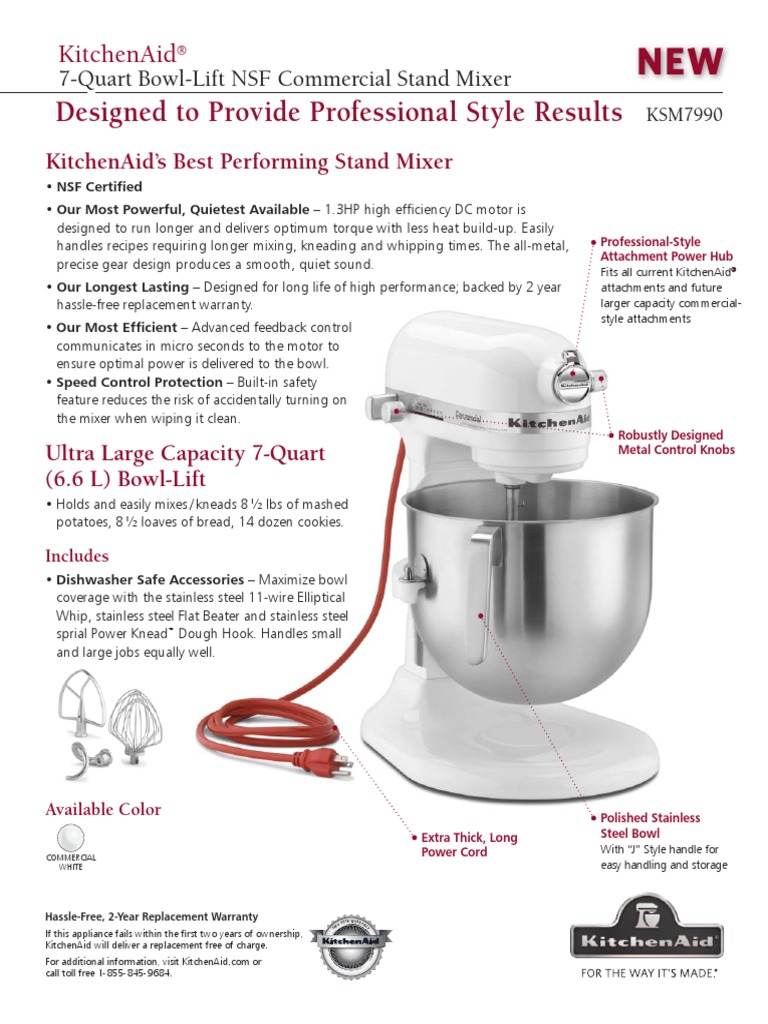KitchenAid KSM7990WH Commercial Mixer | PDF