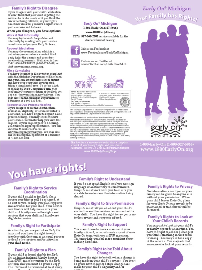 Early On Family Rights Brochure (ENGLISH) Updated: November 2012 | PDF ...