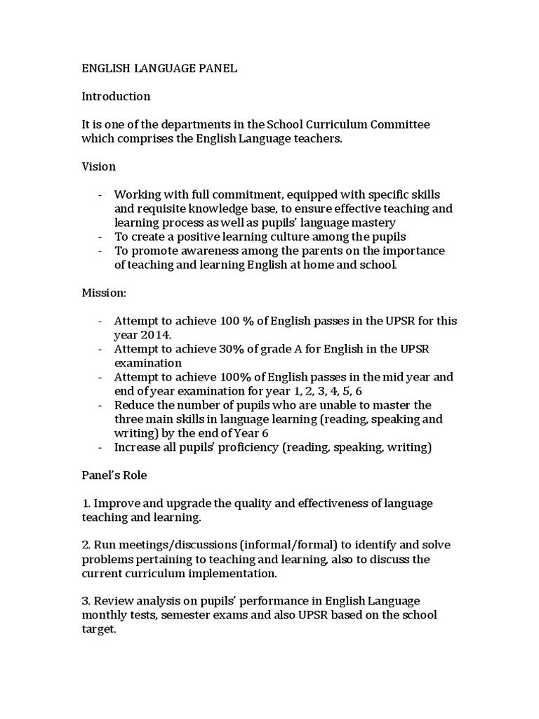 English Language Panel 2014 (PANITIA BAHASA INGGERIS SK TELAHAK) | PDF ...