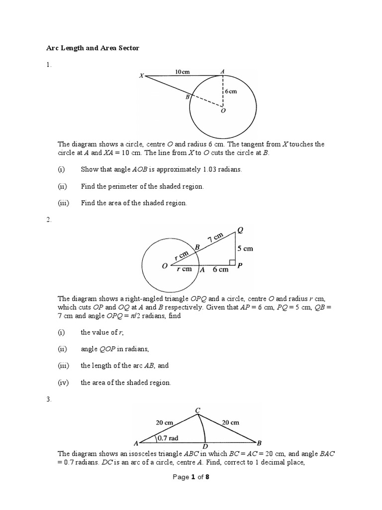 Arc Length Area Sector | PDF | Circle | Angle