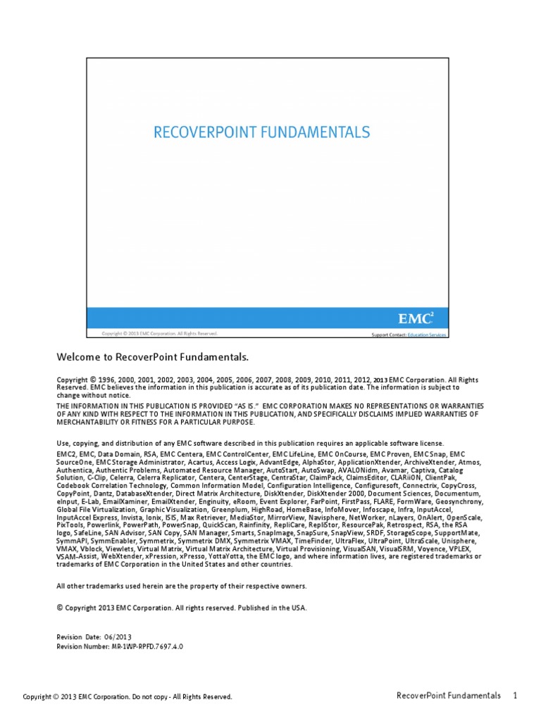 Recoverpoint Fundamentals SRG | PDF | V Mware | Replication (Computing)