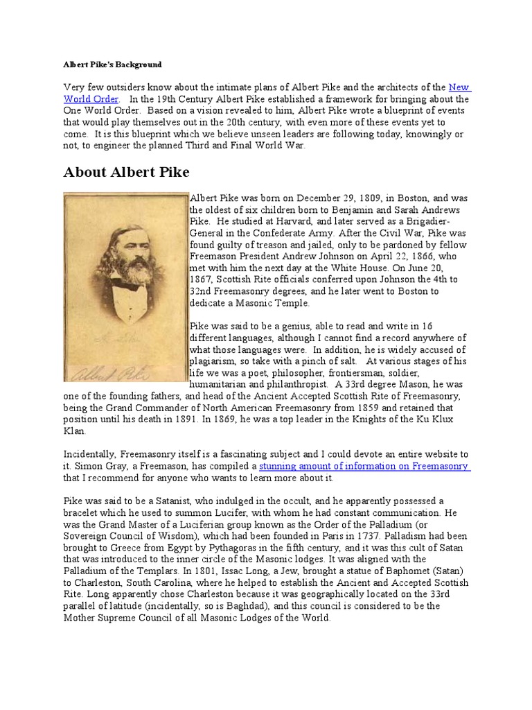 Albert Pike S Background | PDF | Illuminati | Freemasonry