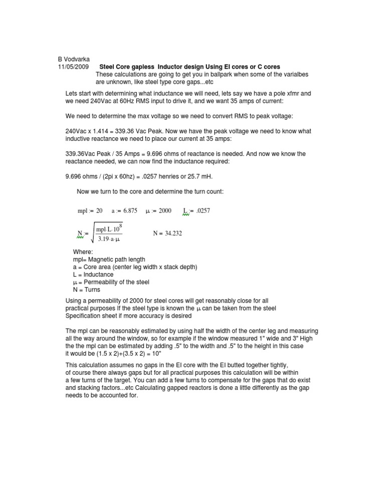 Steel Core Inductor EI Core Design | PDF