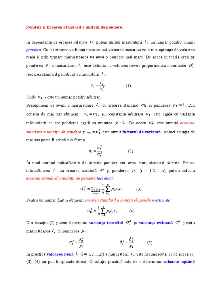 Ponderi Si Eroarea Standard A Unitatii de Pondere | PDF
