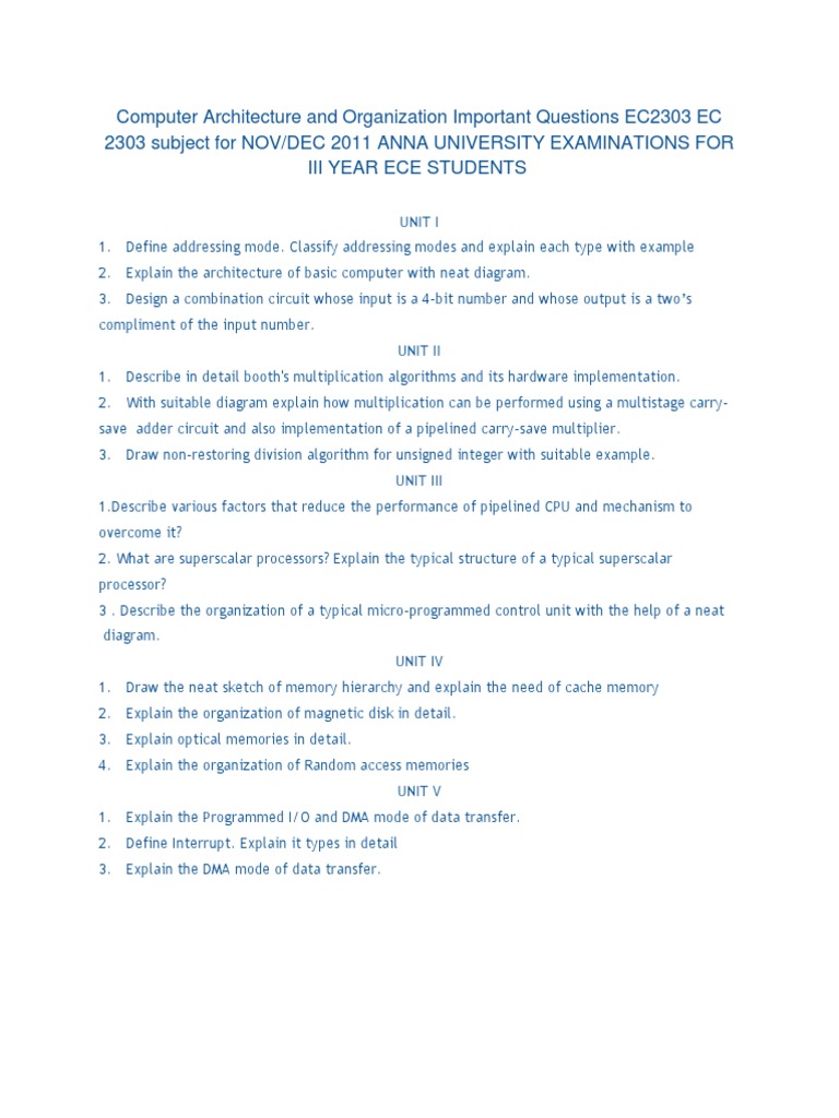 Important EC2303 Computer Architecture Questions | PDF | Science ...