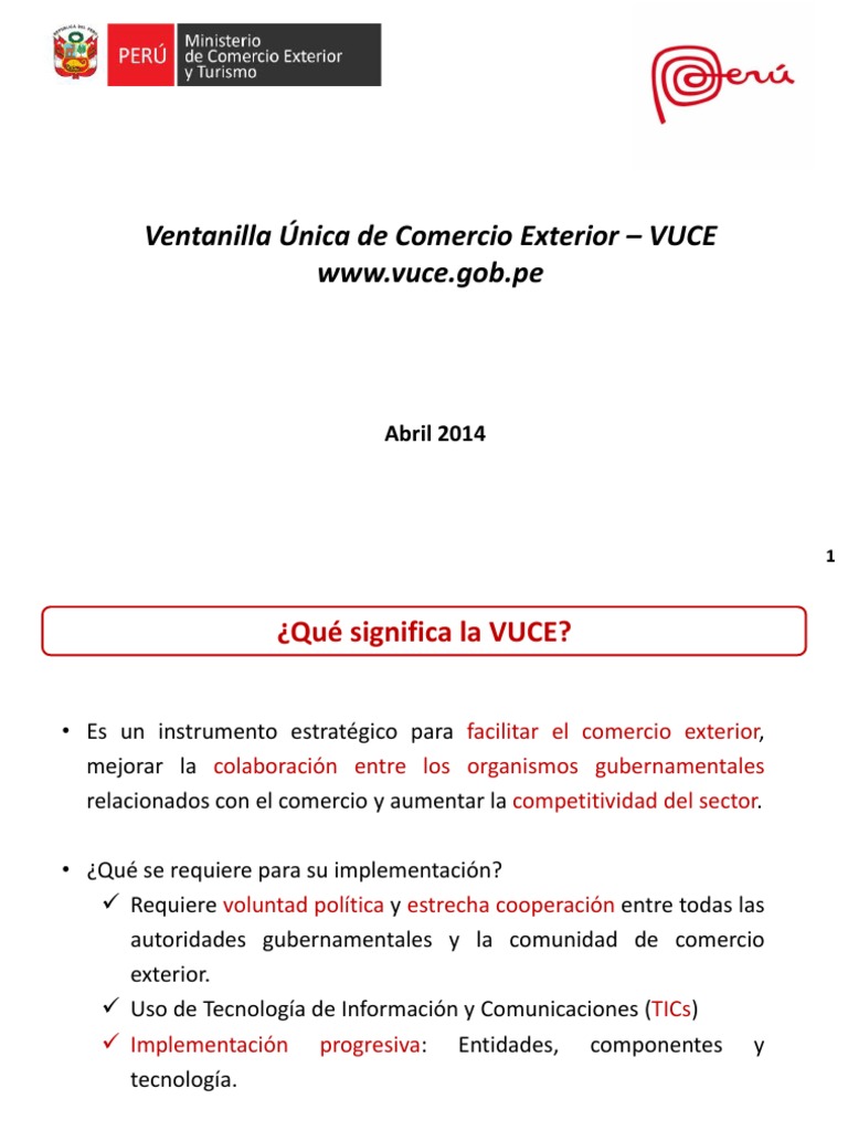 VUCE Ventanilla Única de Comercio Exterior - Parte1 | PDF | Negocios | Finanzas y dinero