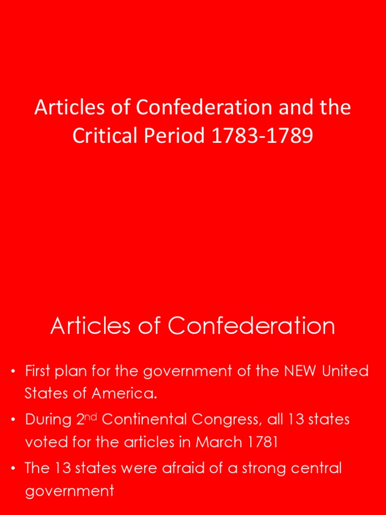 Articles of Confederation Overview | PDF | Federal Government Of The ...