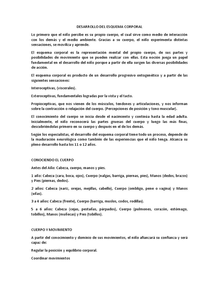 Esquema Corporal | Descargar gratis PDF | Percepción | Movimiento (física)