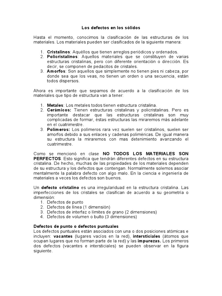 Defectos Puntuales | PDF | Estructura cristalina | Cristal
