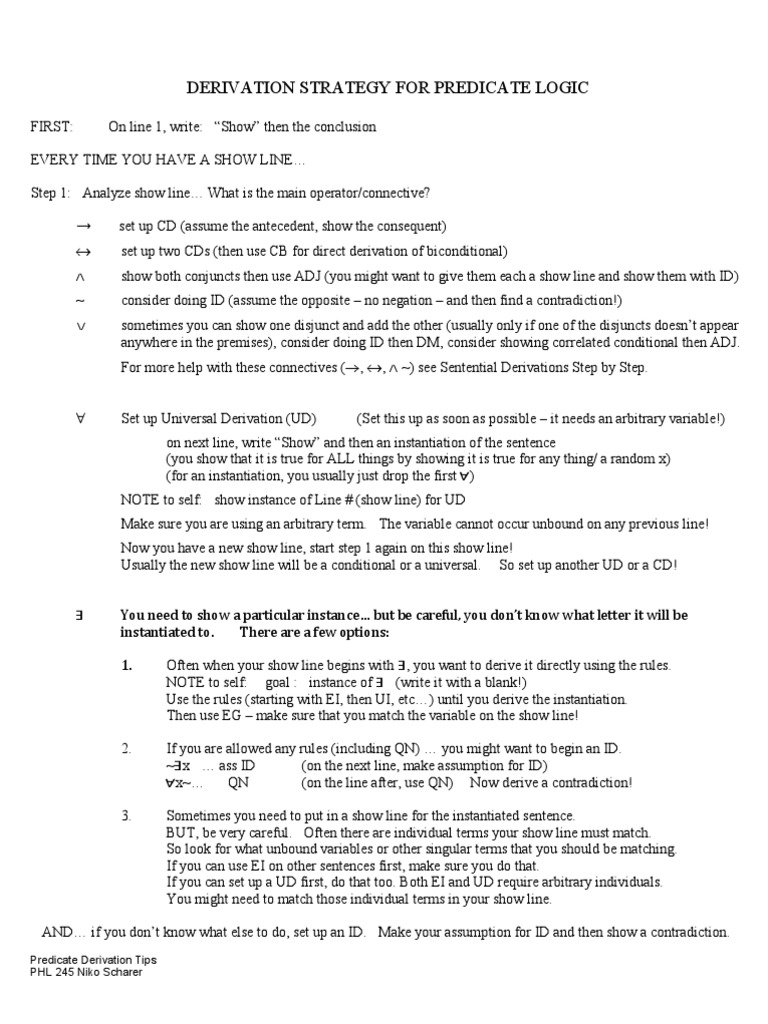 Predicate Derivation Tips | PDF | Mathematical Logic | Cognitive Science