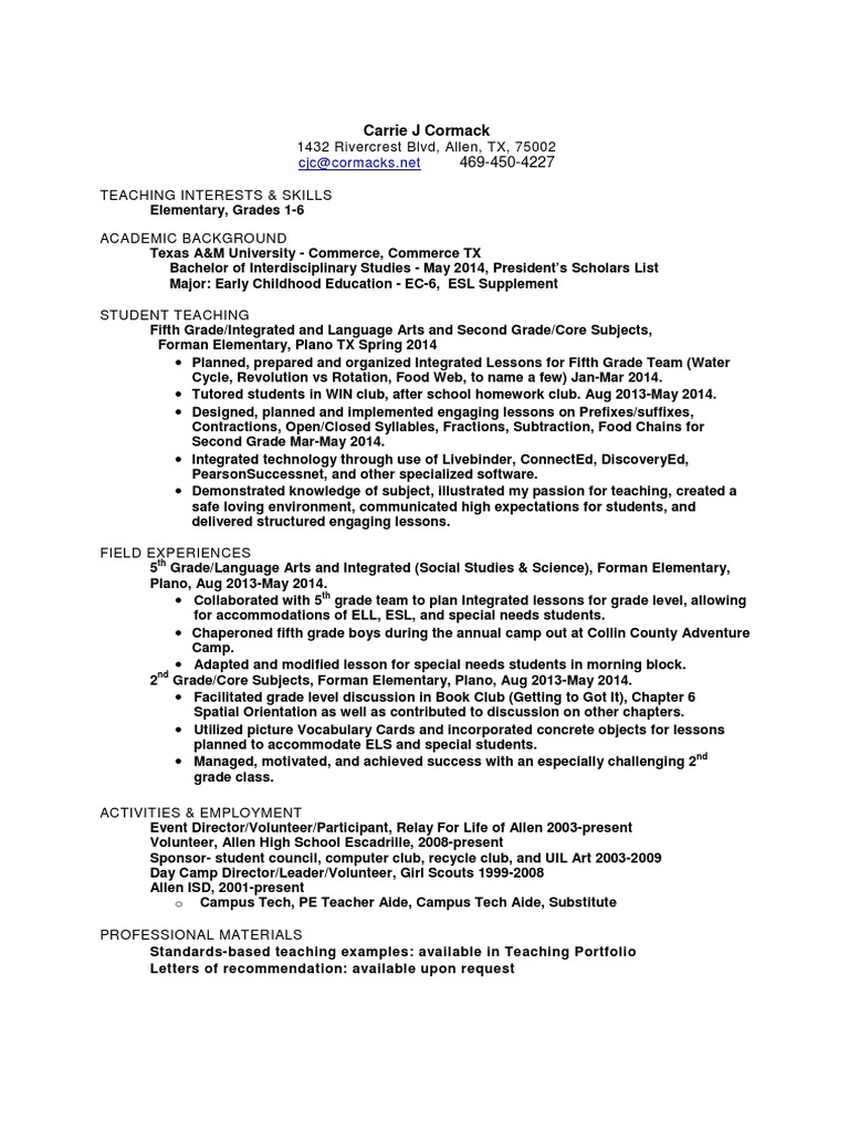 Carrie Resume | PDF | Special Education | Teaching
