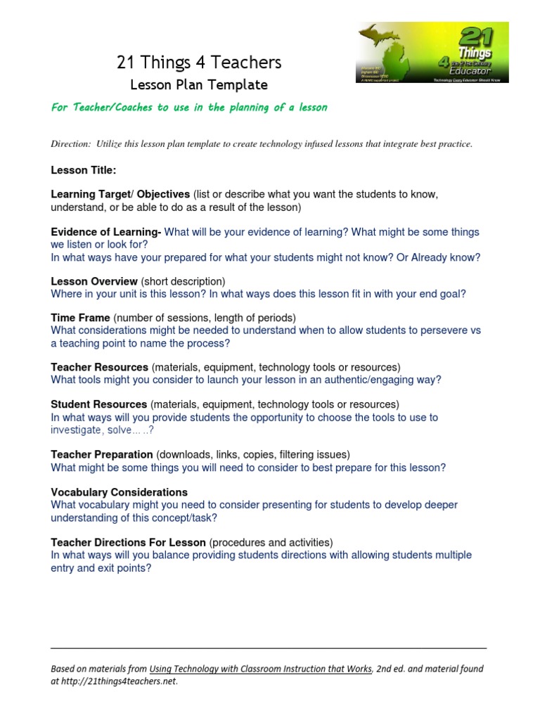 Technology-Infused Lesson Plan Template | PDF | Lesson Plan ...