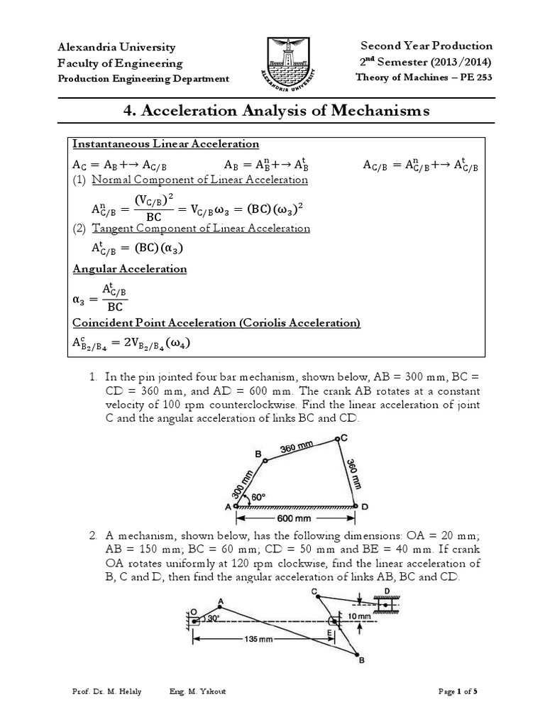 10 Exercise 5 Acceleration Analysis of Mechanisms | PDF | Acceleration ...