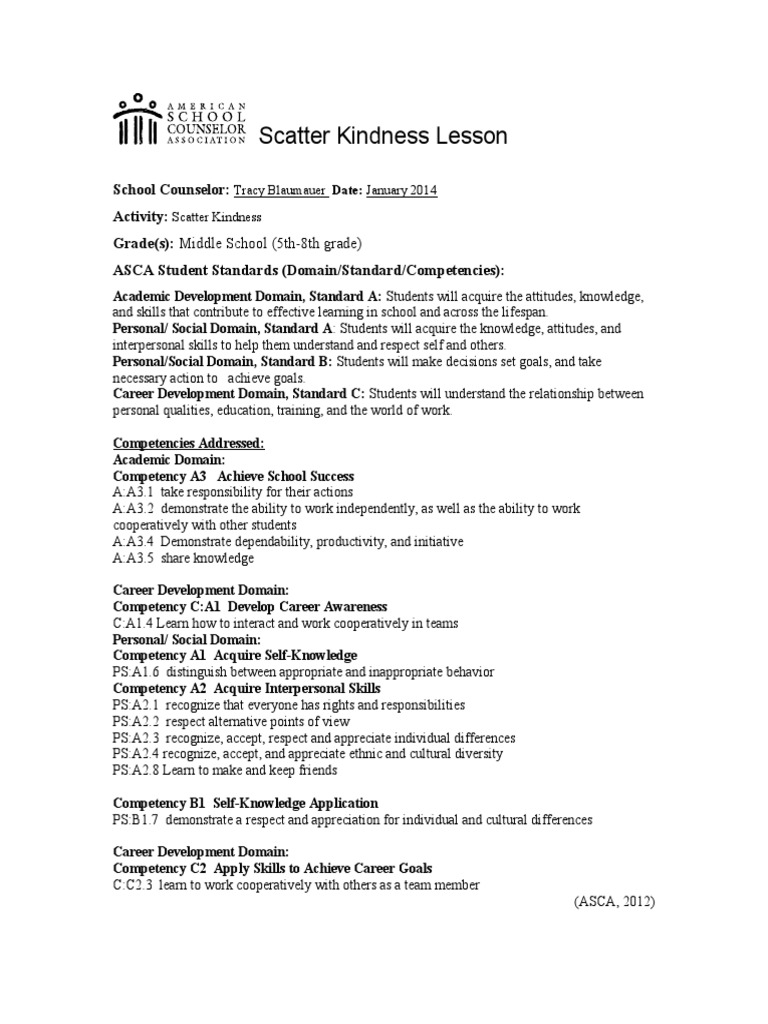 Scatter Kindness Lesson Plan | PDF | Learning | Pedagogy
