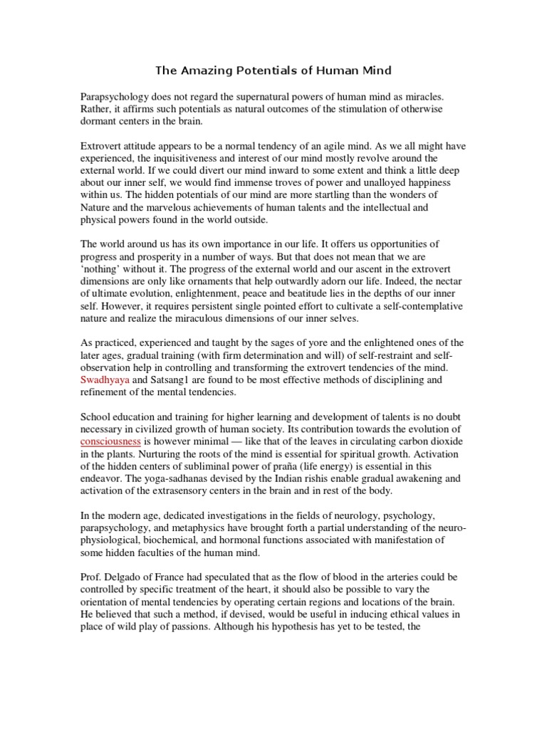 The Amazing Potentials of Human Mind | PDF | Mind | Brain