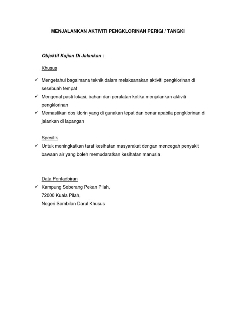 Menjalankan Aktiviti Pengklorinan Perigi | PDF
