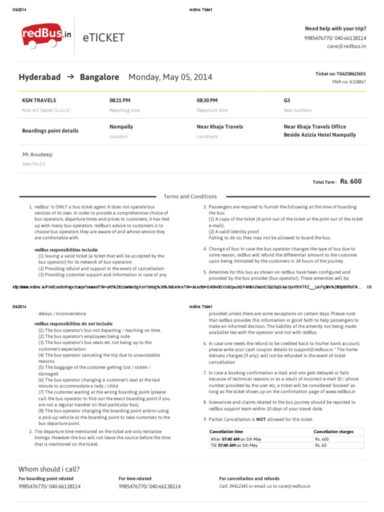 RedBus Ticket | PDF | Ticket (Admission) | Bus