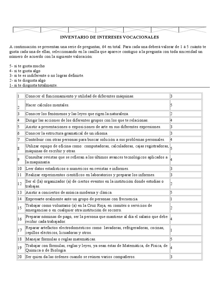 Inventario de Intereses Vocacionales | PDF | Science | Tecnología (general)