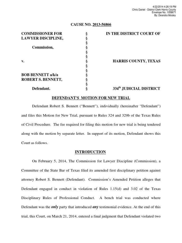 Bennett Motion For New Trial | PDF | Evidence (Law) | Expert Witness