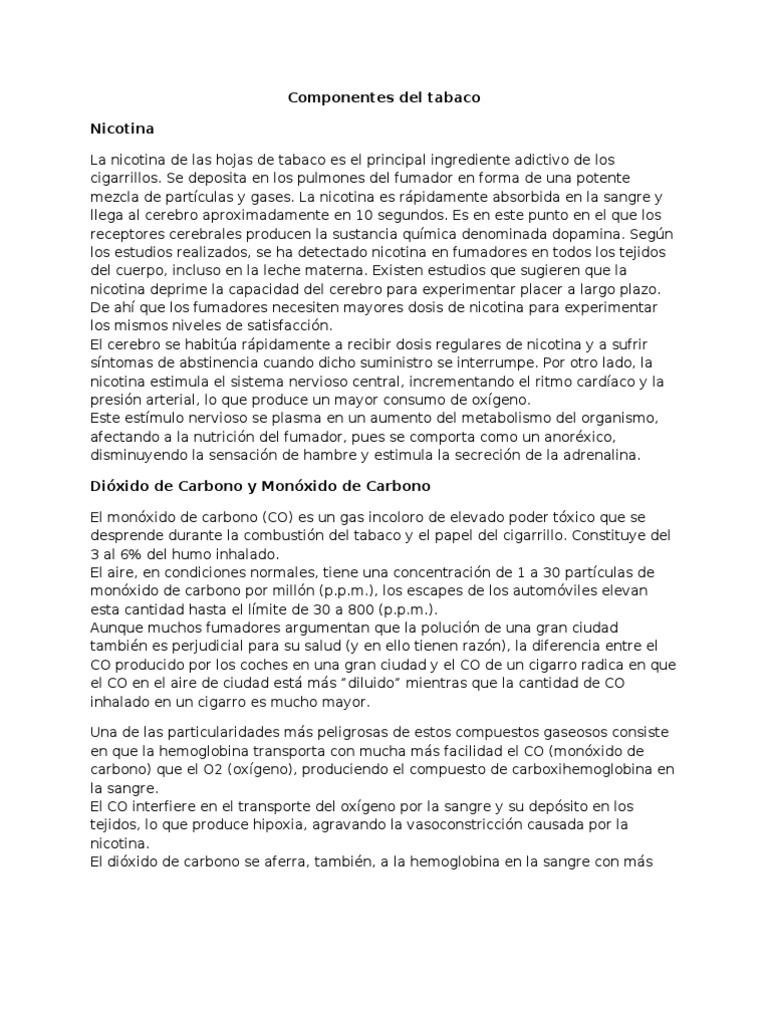 Componentes Del Tabaco | PDF | Fumar tabaco | Adicción