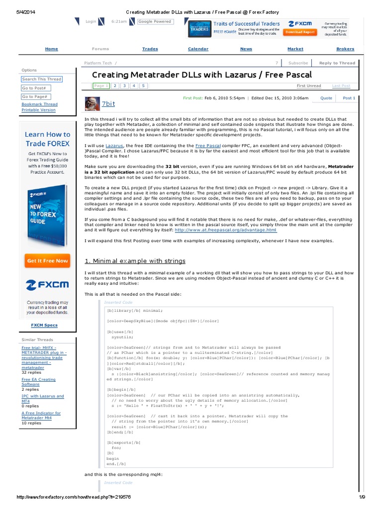 Creating Metatrader Dlls With Lazarus Free Pascal At Forex Factory Pdf Library Computing 