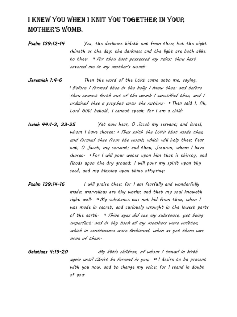 I knew you when I knit you together in your mother’s womb. | Isaiah ...