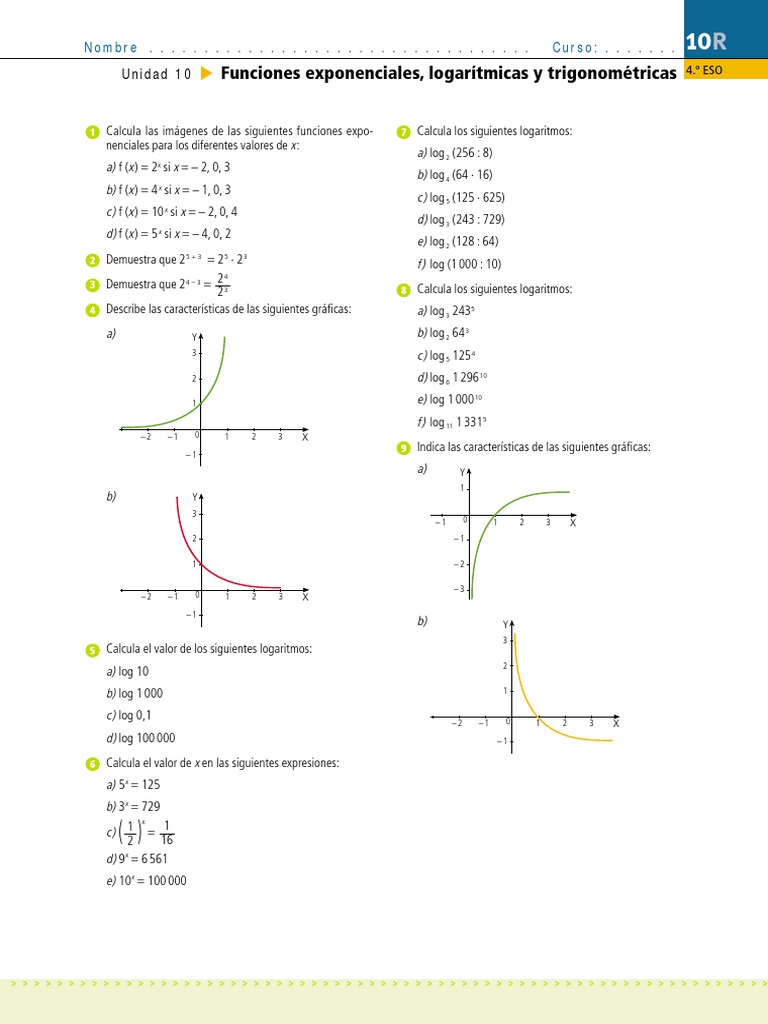 10 Funciones Exponenciales Pdf Logaritmo Funciones Trigonométricas