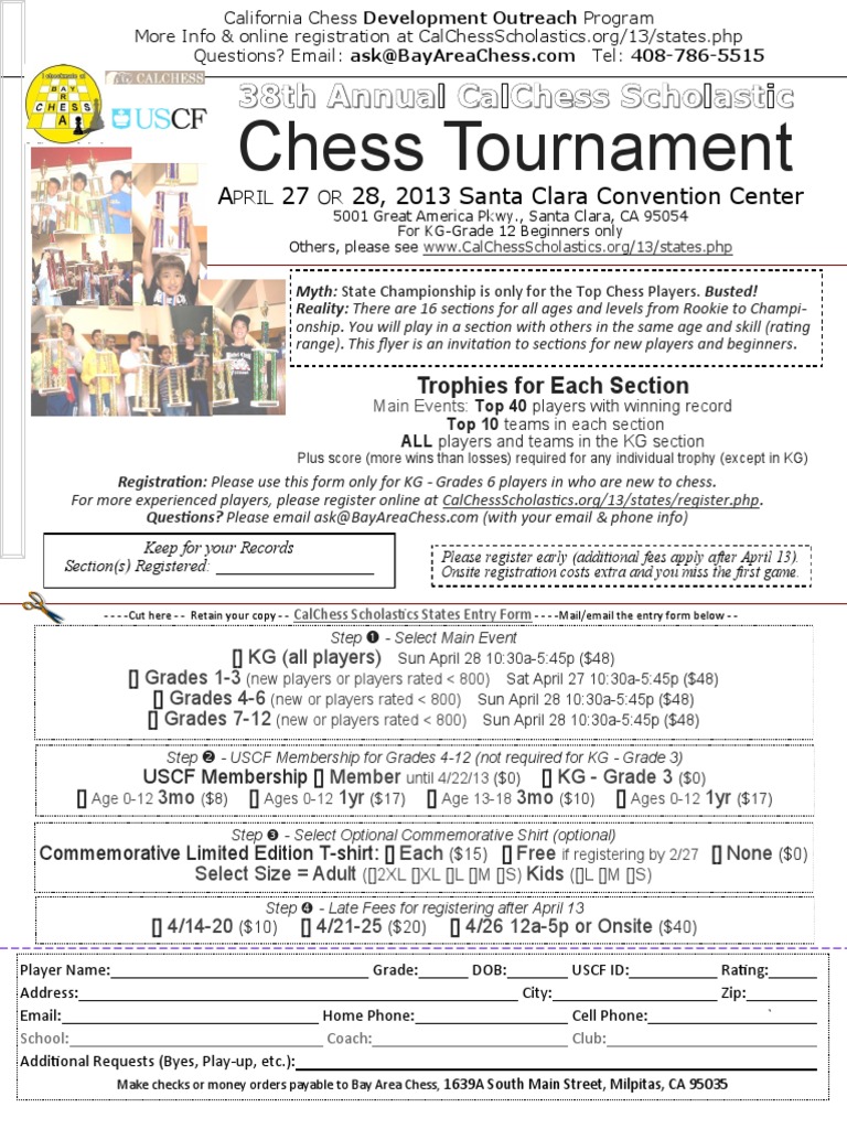 Chess Tournament: 38Th Annual Calchess Scholastic | PDF | Chess | Leisure