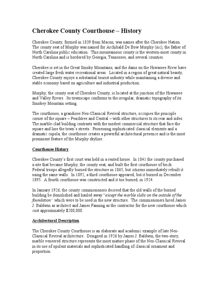 Cherokee Courthouse History | PDF | Architectural Design | Architecture