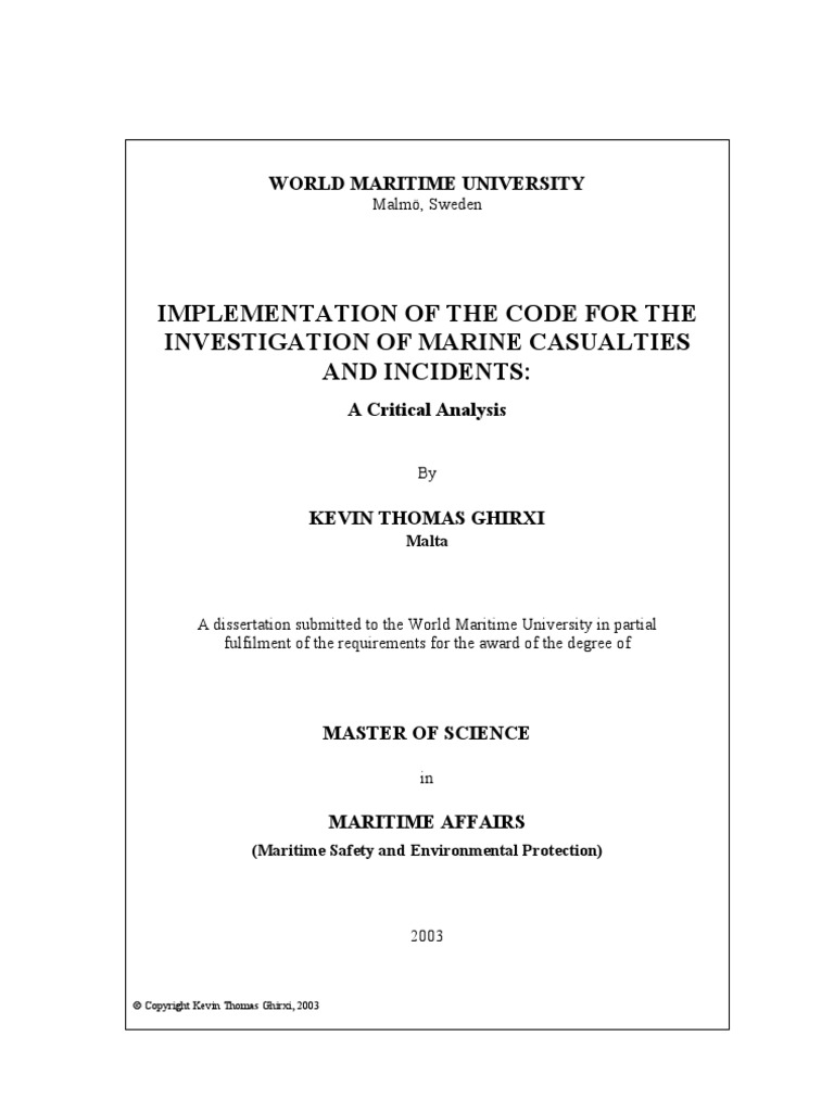 Implementation of The Code For The Investigation of Marine Casualties ...