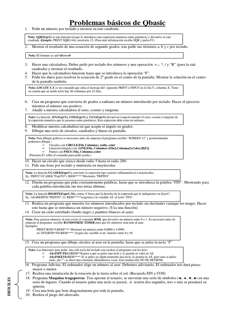 Ejercicios de Qbasic PDF | PDF | Calculadora | Seno