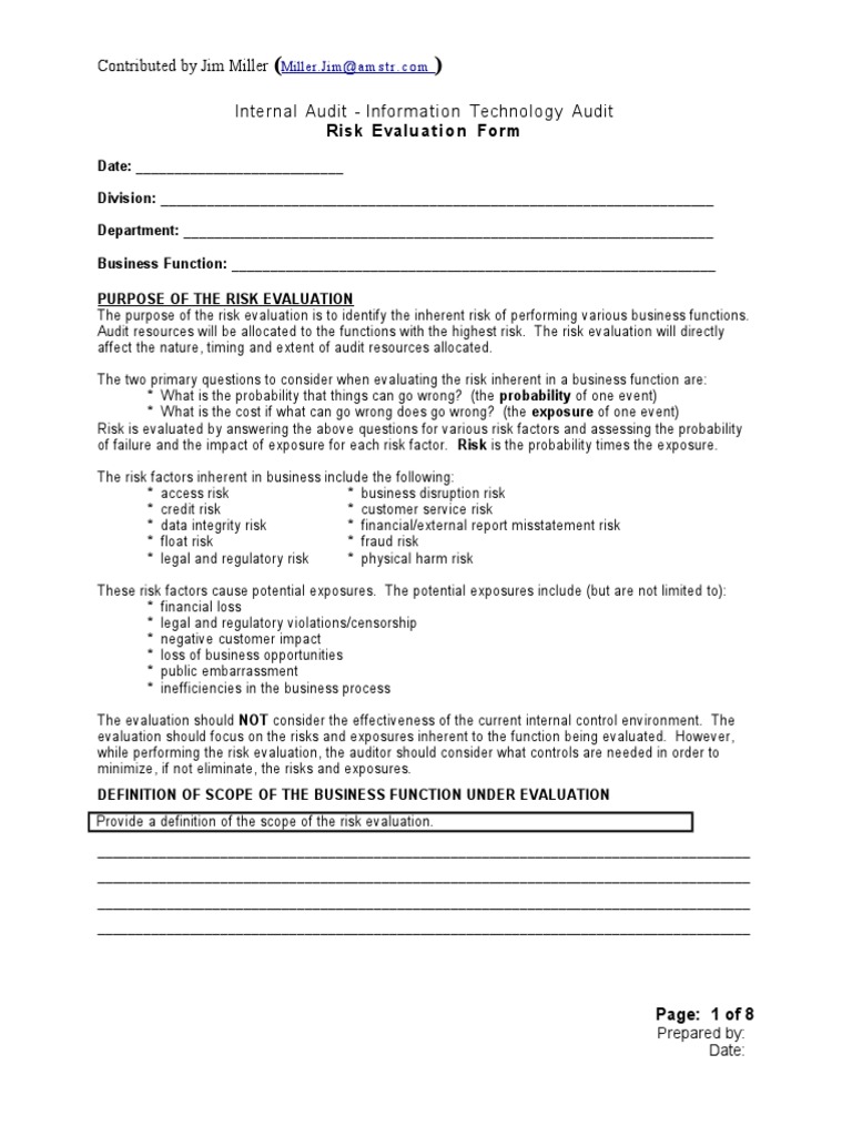Risk Evaluation Form | PDF | Risk | Internal Audit