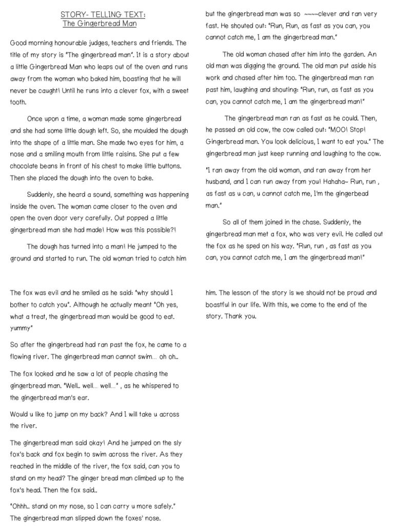 My Gingerbread Man Script For Story Telling | PDF | Foods